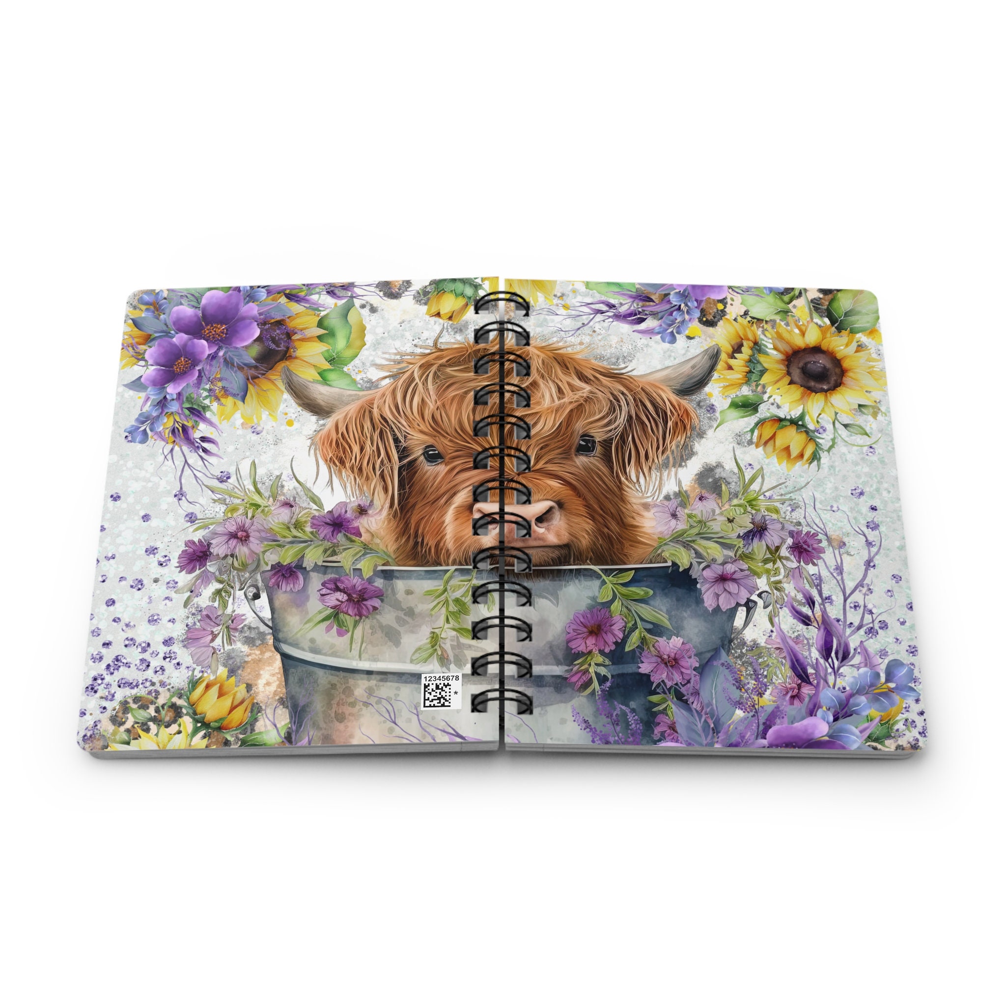 Cute Highland Cow Spiral Bound Journal - Cow and Wild Flowers Notebook ...