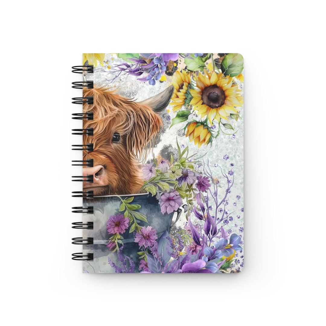 Cute Highland Cow Spiral Bound Journal - Cow and Wild Flowers Notebook ...