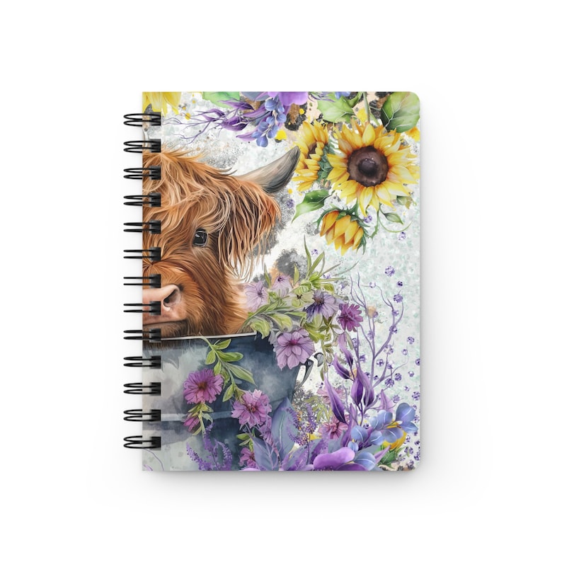 Cute Highland Cow Spiral Bound Journal - Cow and Wild Flowers Notebook ...
