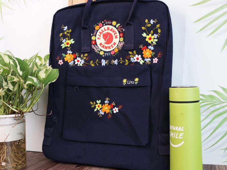 Kanken Backpack Embroidered With Flower, Hand Embroidery on Fjallraven ...