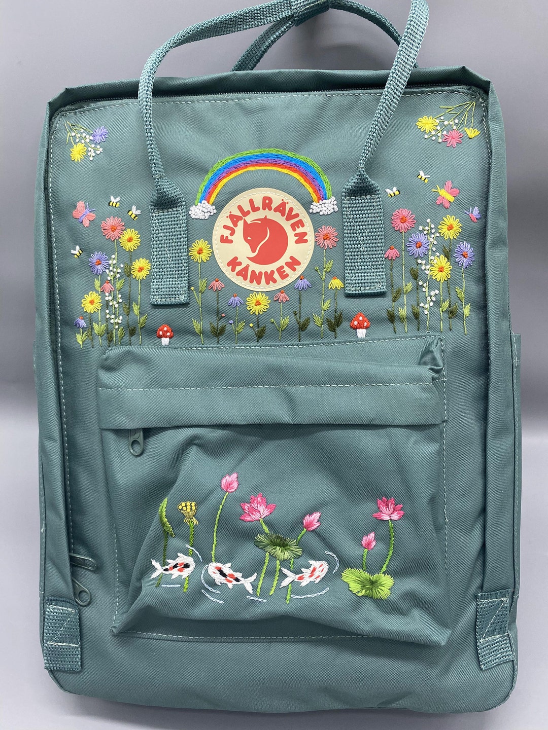 Kanken Backpack With Embroidered Flowers and Koikanken - Etsy