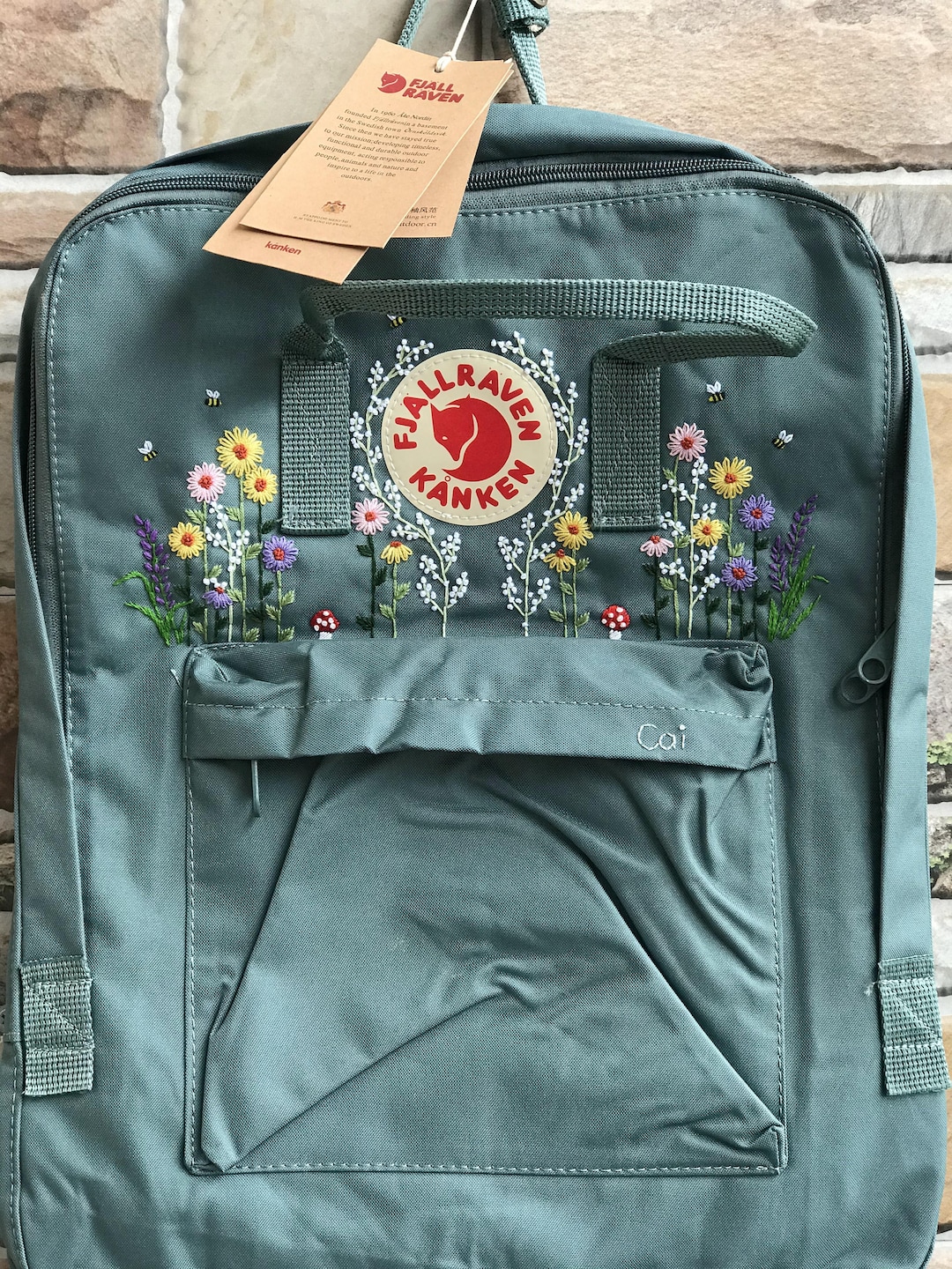 Hand Embroidery on Fjallraven Kanken Backpack With Flowers and Rainbow ...