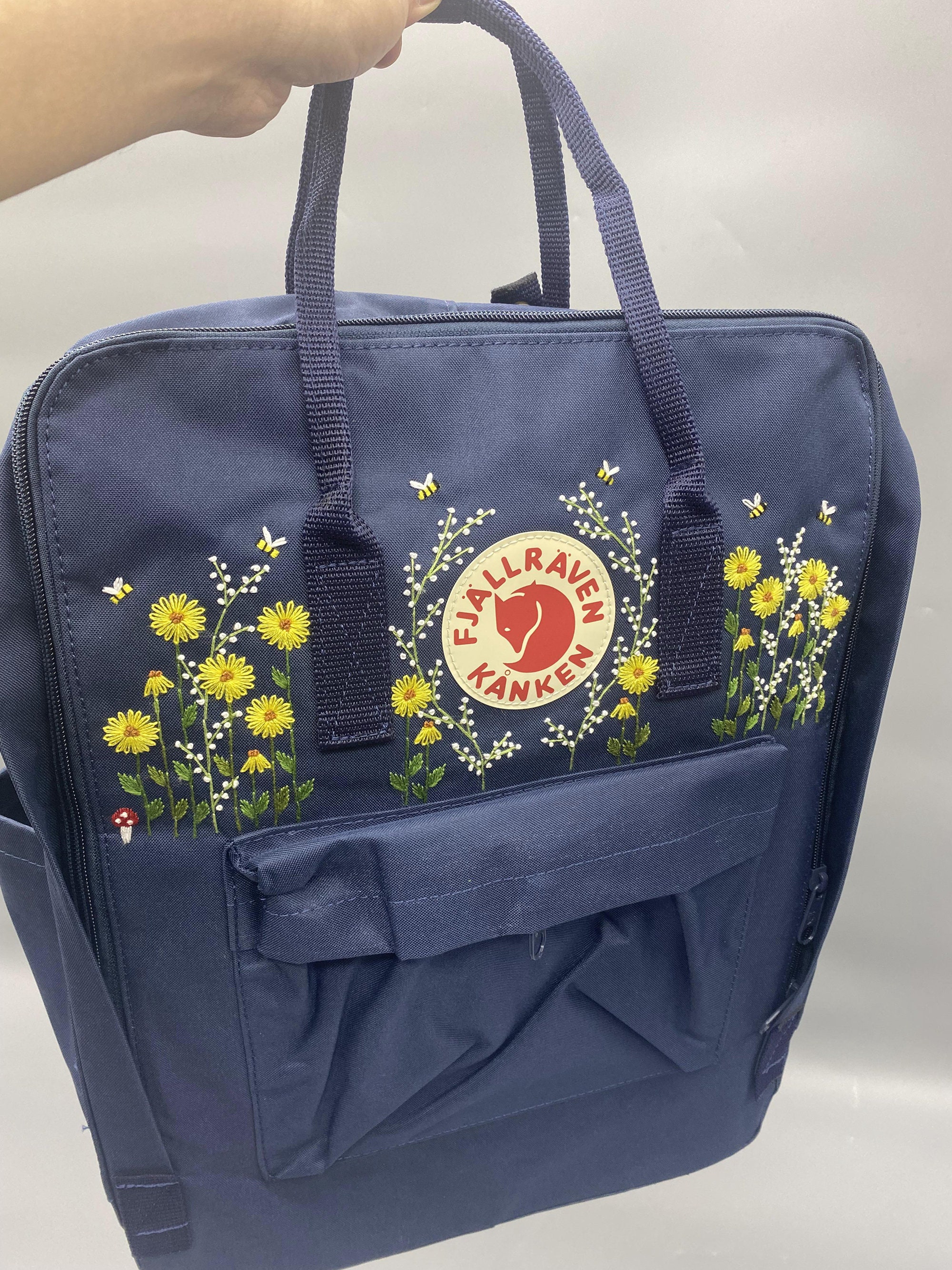 Hand Embroidery on Fjallraven Kanken Backpack With Flowers/ Fjallraven ...