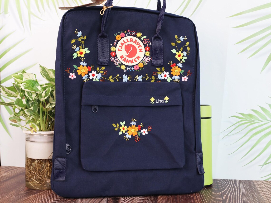 Kanken Backpack Embroidered With Flower, Hand Embroidery on Fjallraven ...