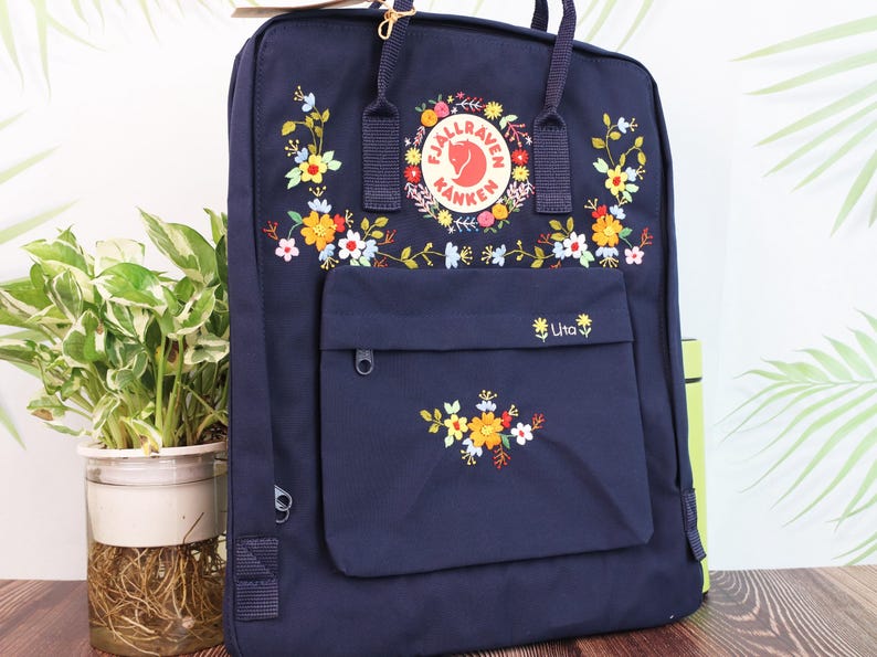Kanken Backpack Embroidered With Flower, Hand Embroidery on Fjallraven ...