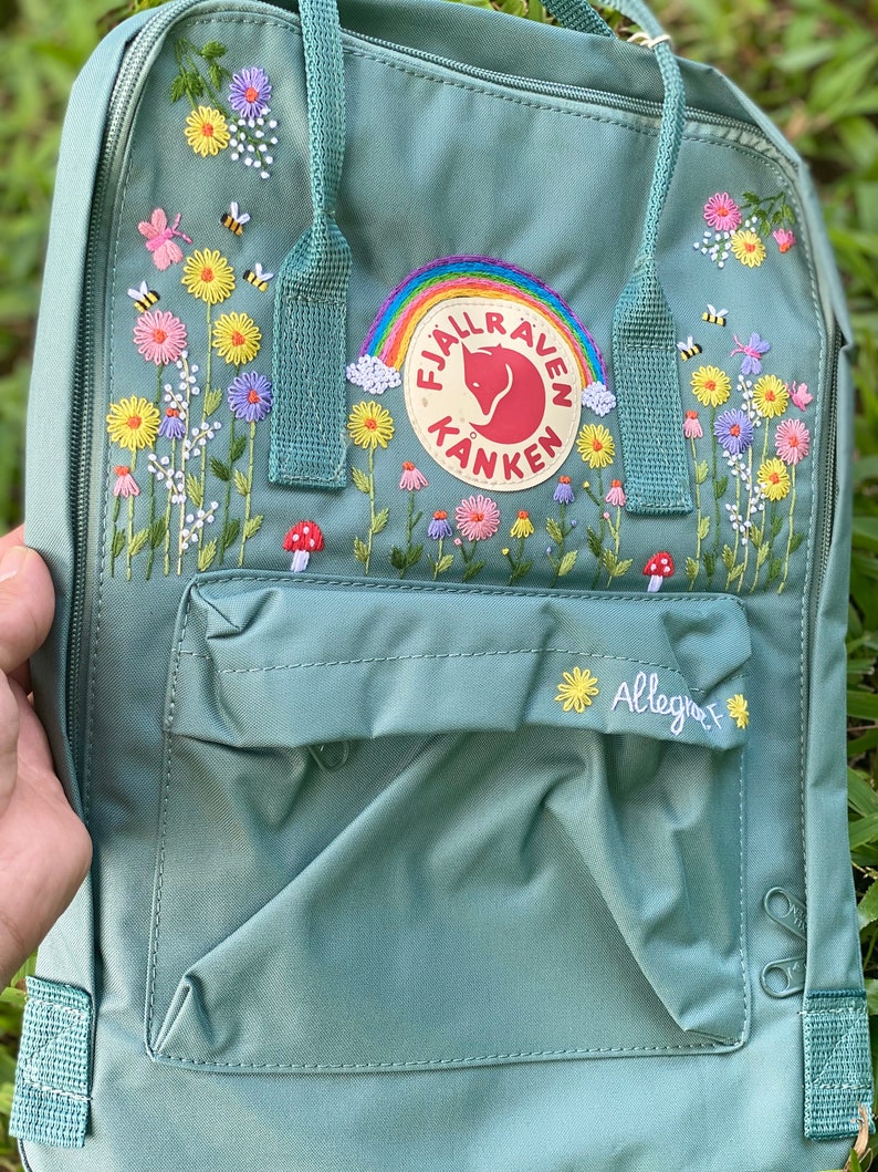 Hand Embroidery on Fjallraven Kanken Backpack With Flowers and - Etsy