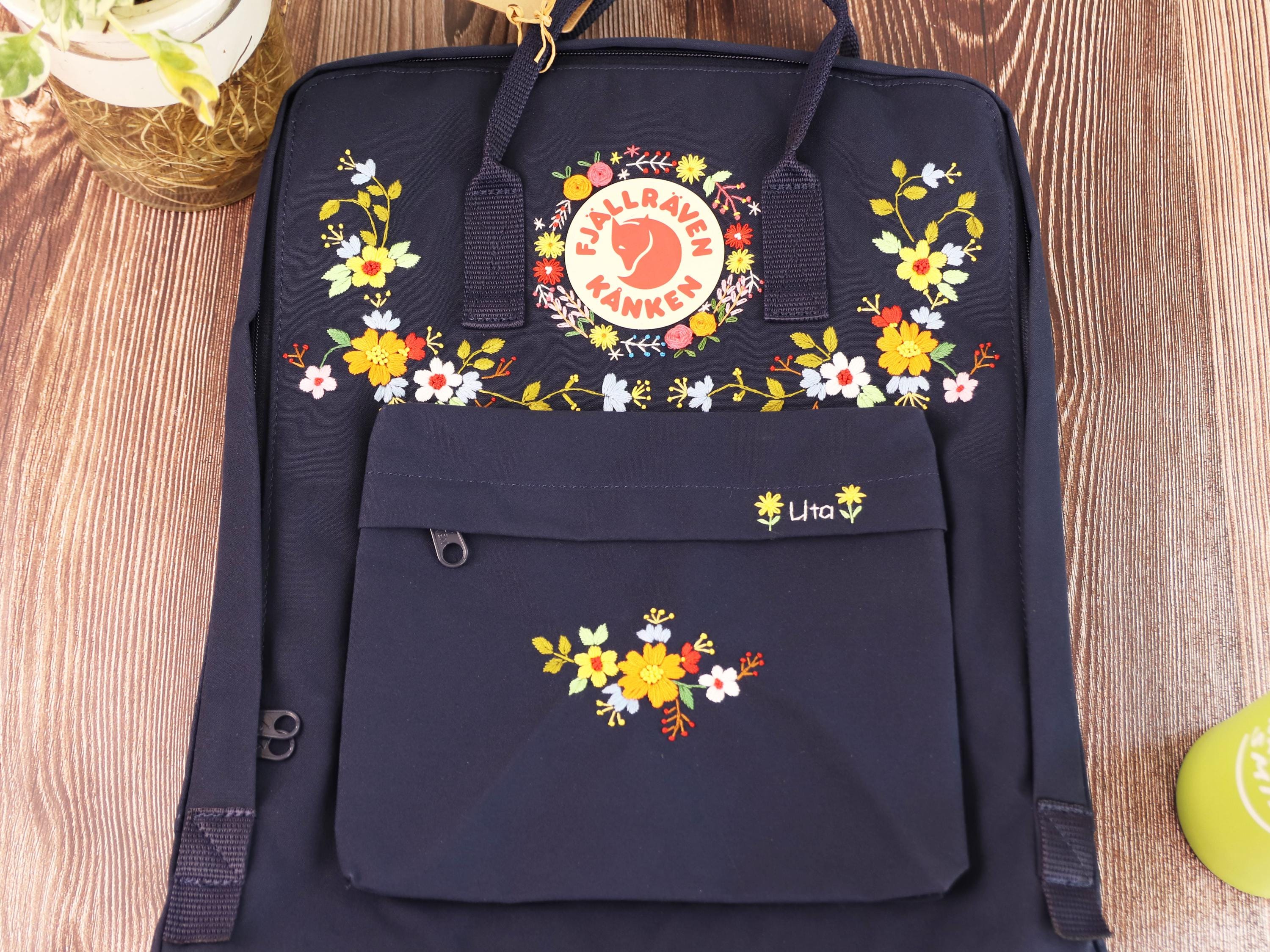 Kanken Backpack Embroidered With Flower, Hand Embroidery on Fjallraven ...
