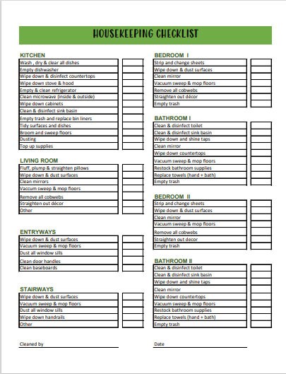 EDITABLE Housekeeping Checklist in EXCEL | House Cleaning Checklist ...