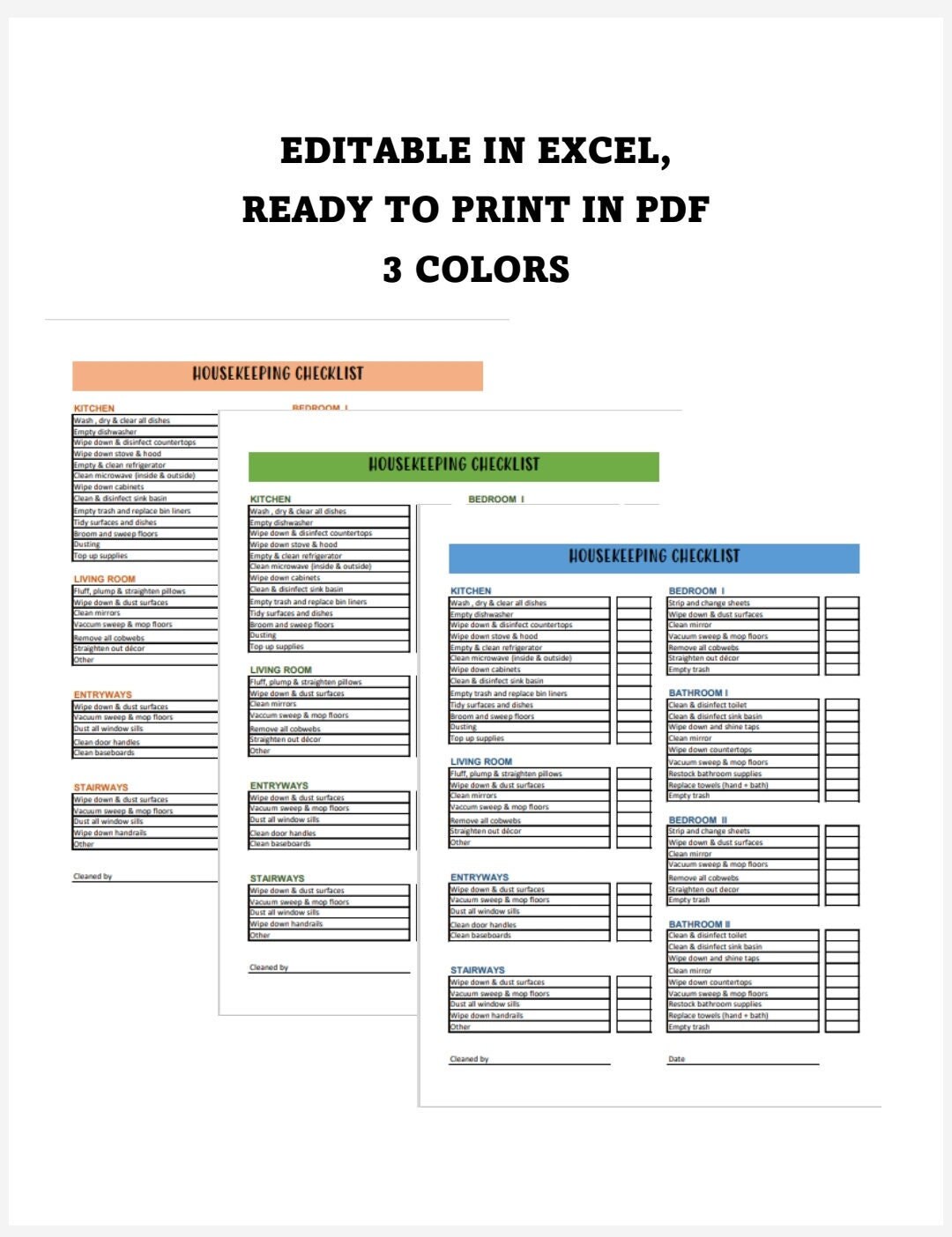 EDITABLE Housekeeping Checklist in EXCEL | House Cleaning Checklist ...