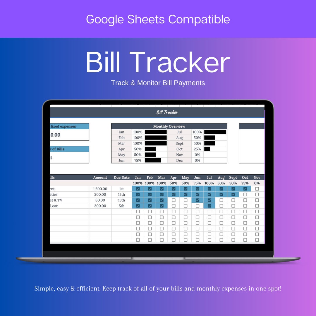 Bill Tracker Spreadsheet, Google Sheet, Monthly Bill Planner - Etsy