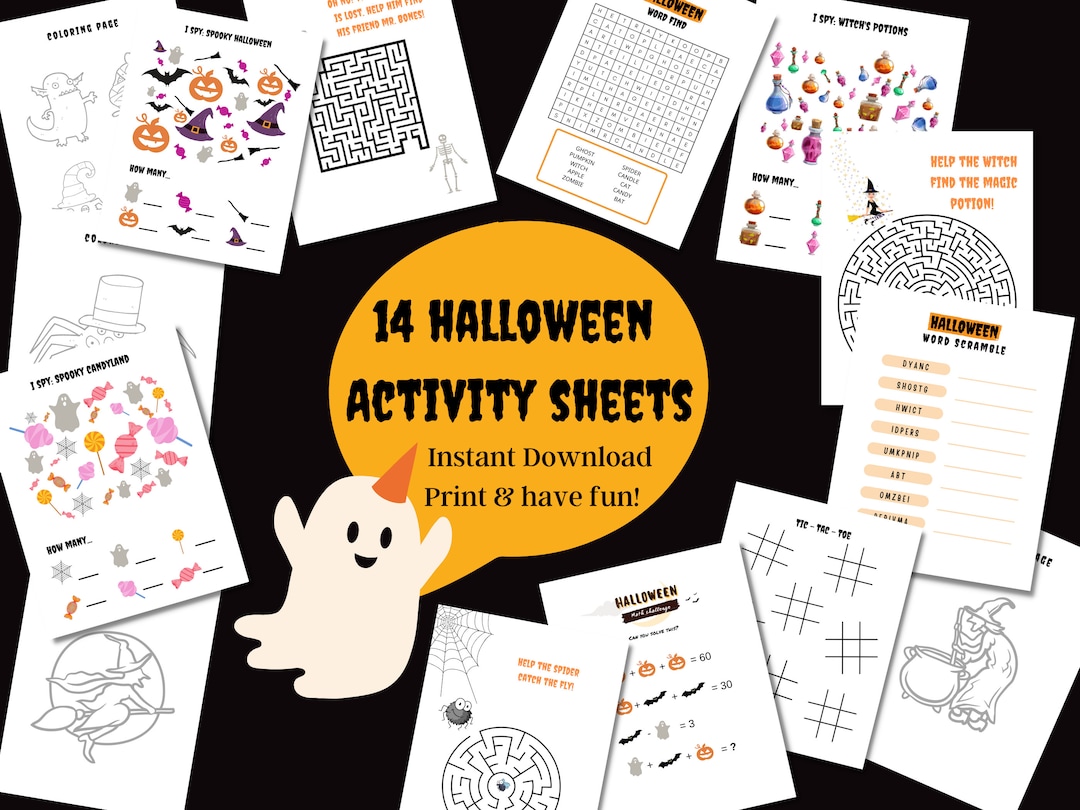 Printable Halloween Activity Pack for Kids, 14 Activity Sheets ...