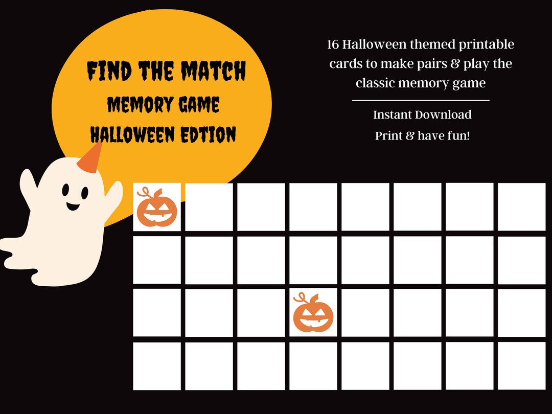 Printable Memory Game, Halloween Kids Activity, Halloween Party Games ...