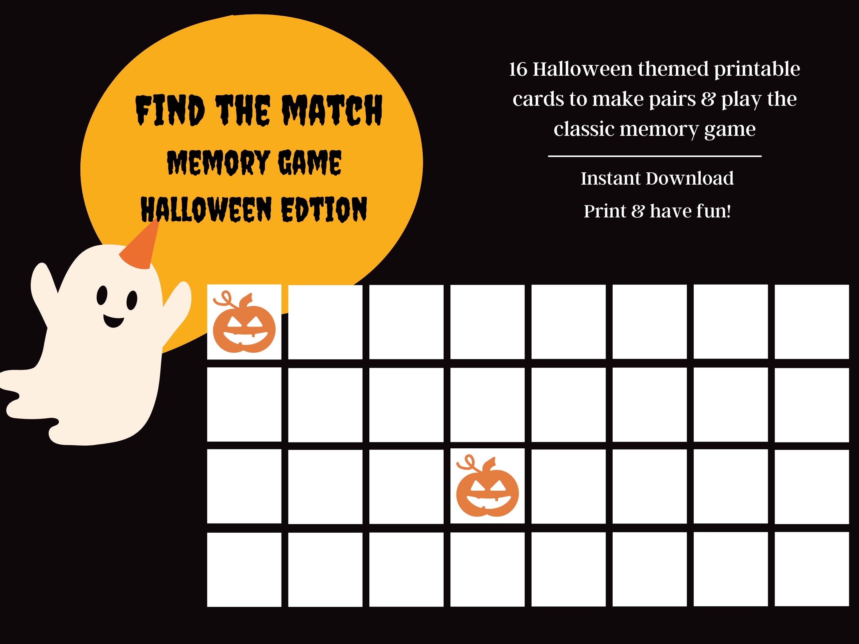 Printable Memory Game, Halloween Kids Activity, Halloween Party Games ...