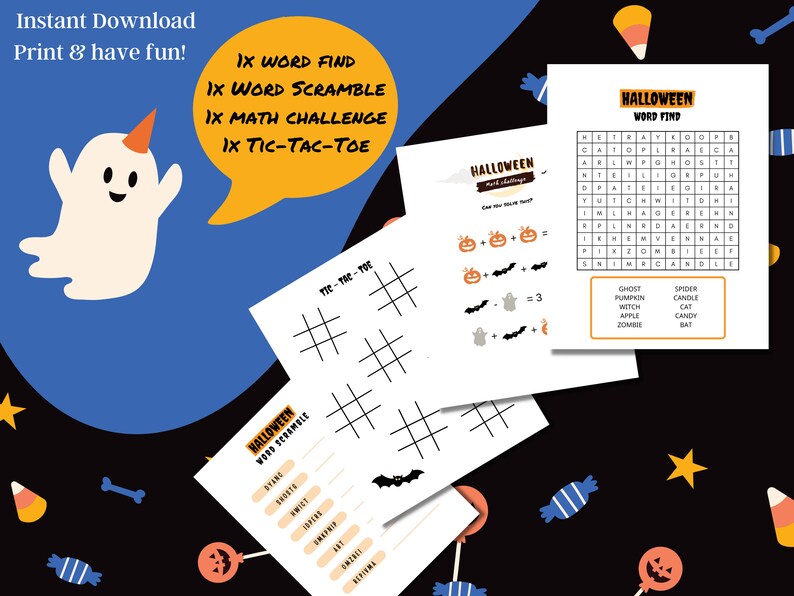 Printable Halloween Activity Pack for Kids, 14 Activity Sheets ...