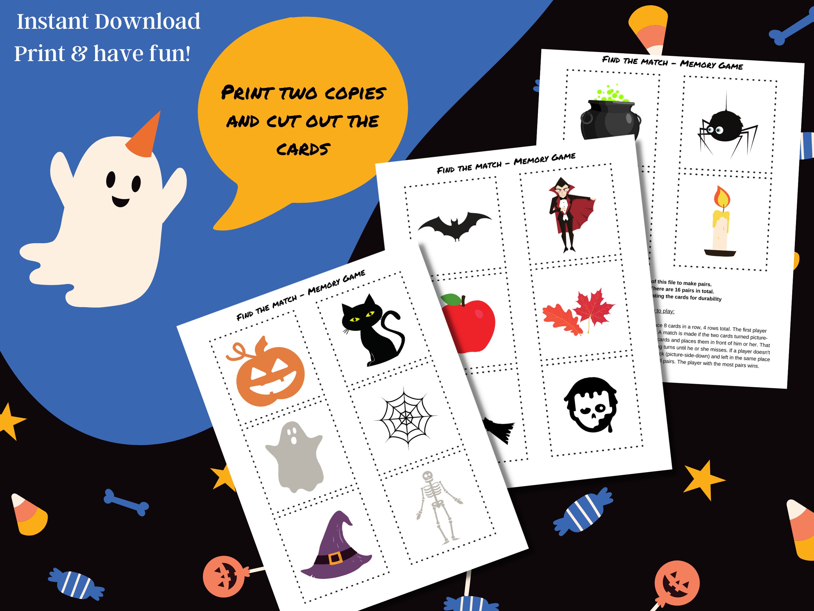 Printable Memory Game, Halloween Kids Activity, Halloween Party Games ...
