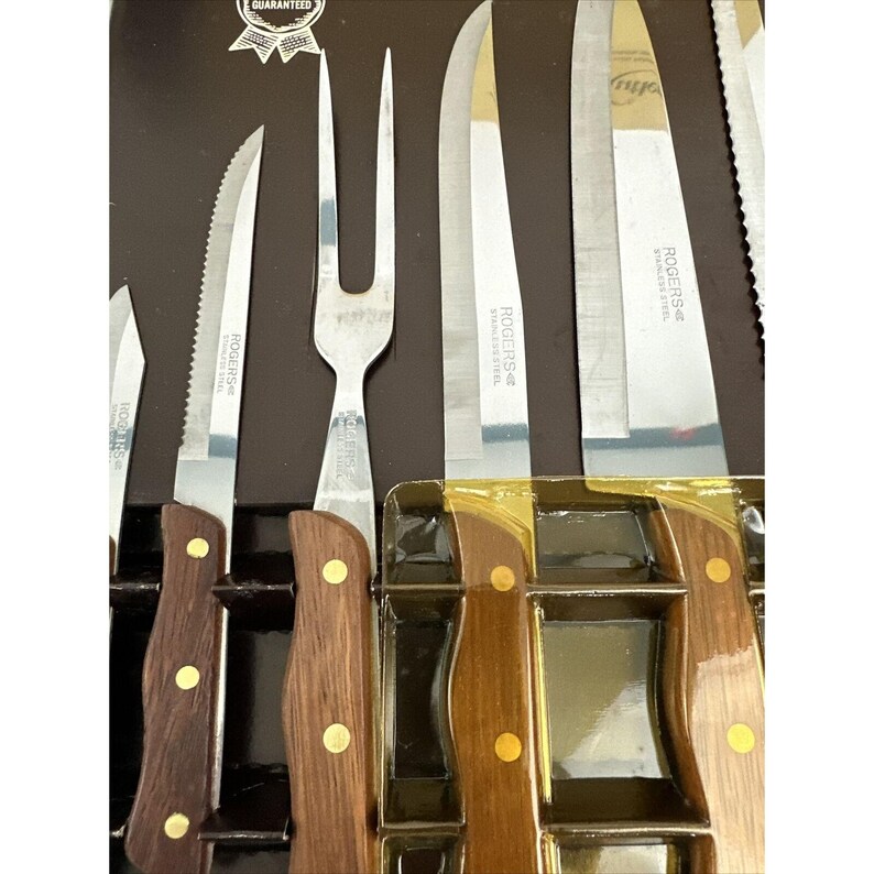 Vintage Rogers Cutlery 6 Piece Wood Handle Knife Cutlery Set Japan ...
