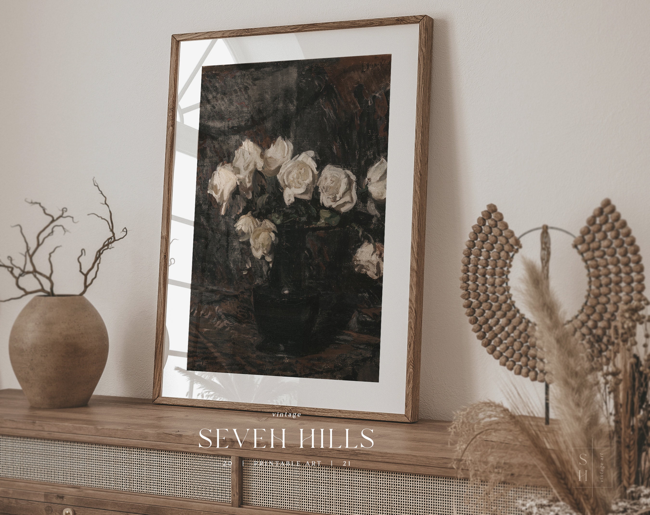 White Roses Flower Vase Oil Painting Vintage Floral Wall Art - Etsy