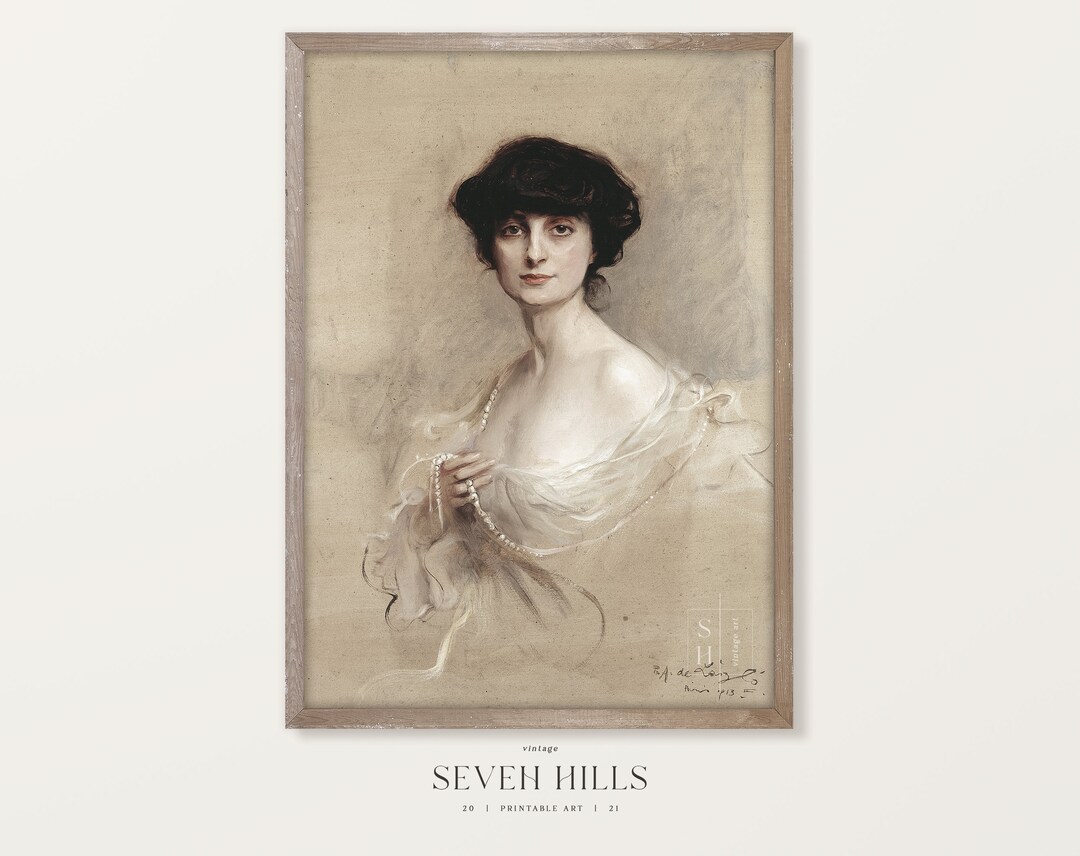 Vintage Girl Portrait Painting, Antique Young Woman Wall Art, Instant ...