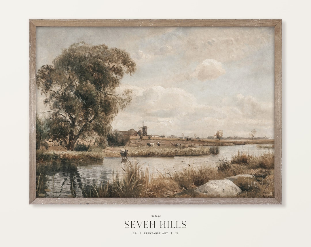 European Landscape Oil Painting, Farmhouse Art Print, Vintage Scenery ...