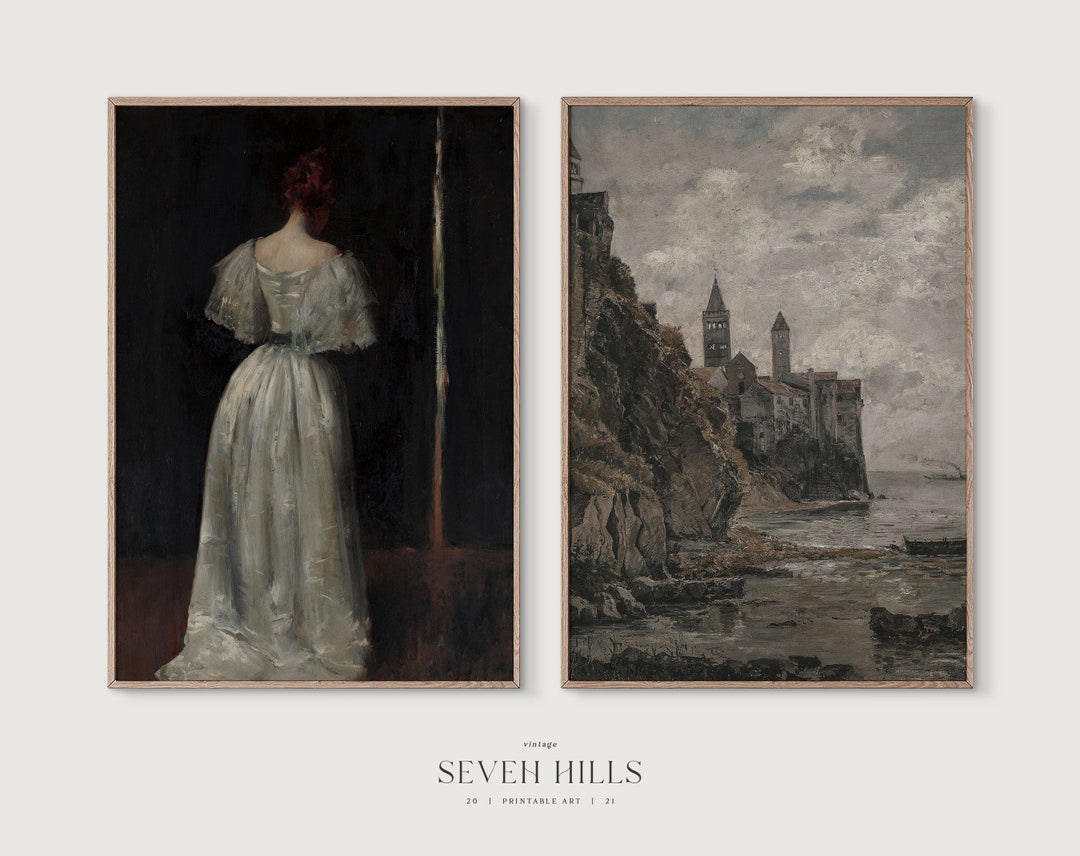 Dark Moody Print Set, Vintage Female Portrait Oil Painting Gallery ...