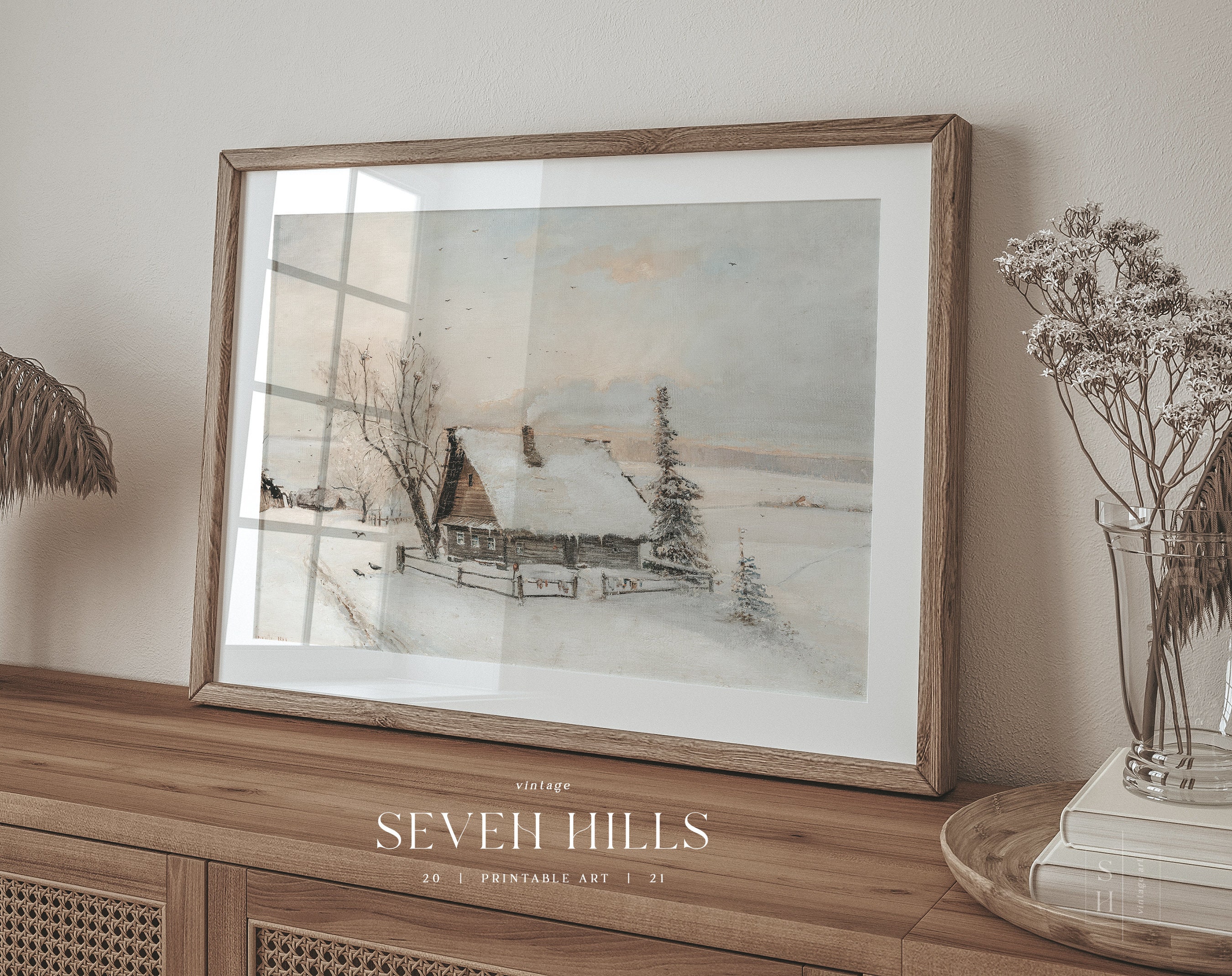 Winter Vintage Landscape Painting Rustic Snow Cottage Art - Etsy