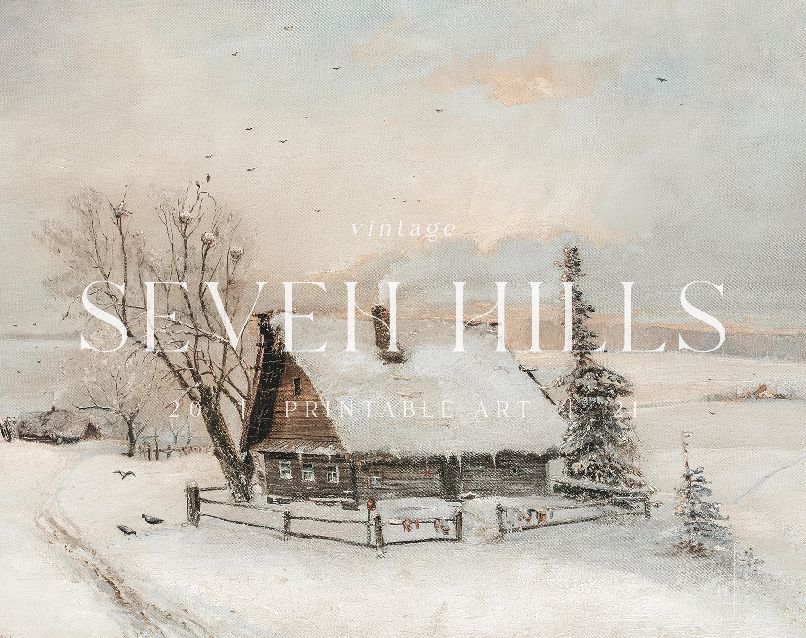 Winter Vintage Landscape Painting Rustic Snow Cottage Art - Etsy