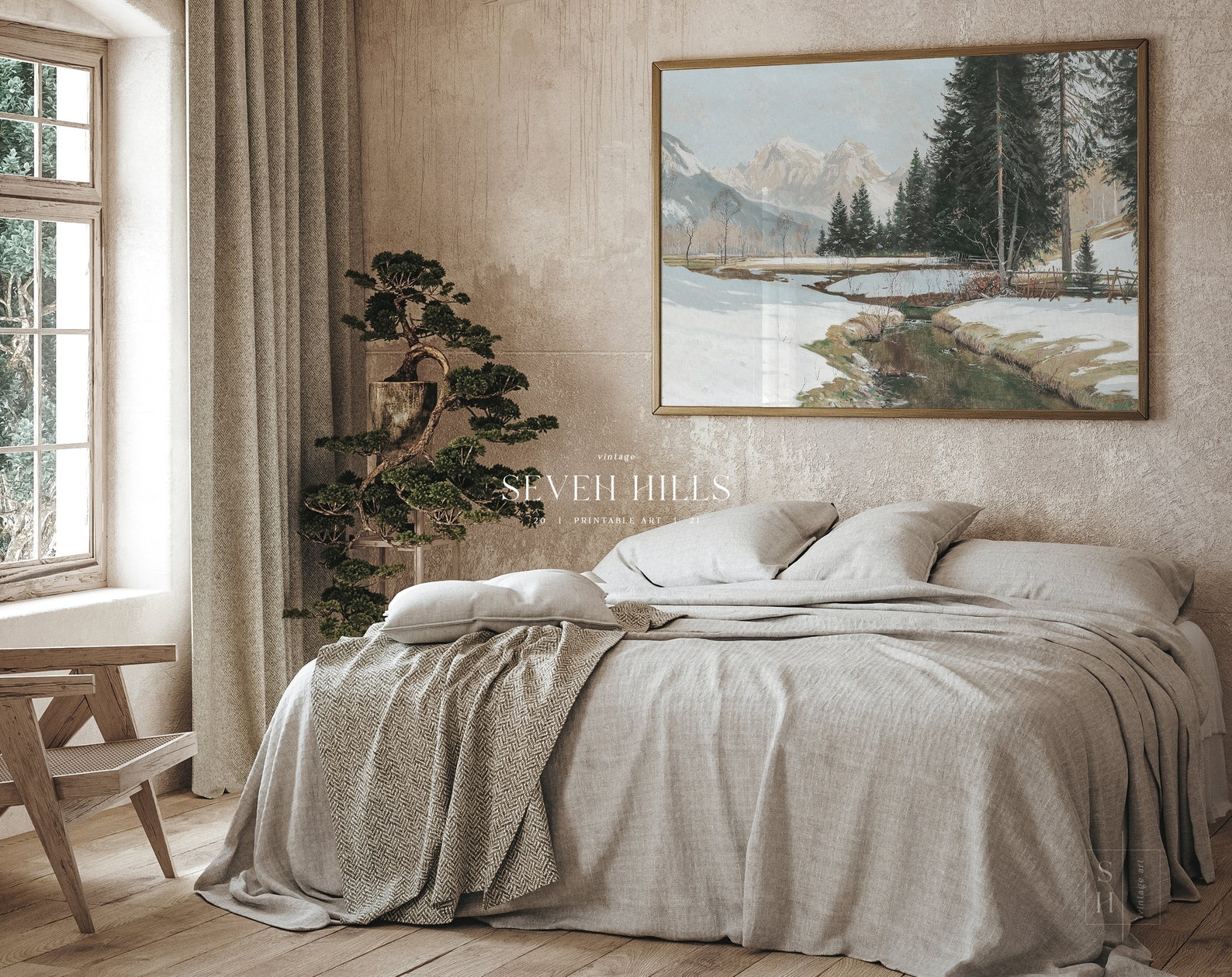 Snowy Mountain Landscape Art Print Vintage Nature Stream Oil | Etsy