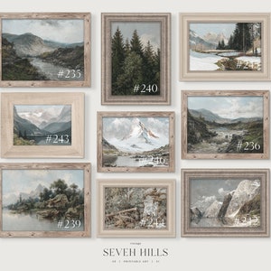 Vintage Mountain Landscape Painting Set, Nature Scenery Art Print ...