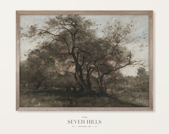 Vintage Tree Painting Moody Nature Digital Print Pale - Etsy