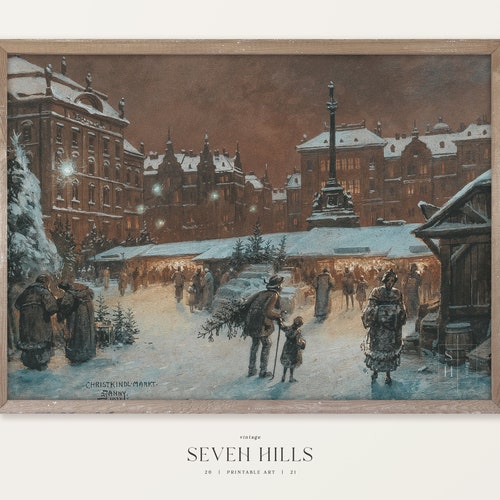 Vintage Winter Village Painting Snow City Landscape Printable - Etsy