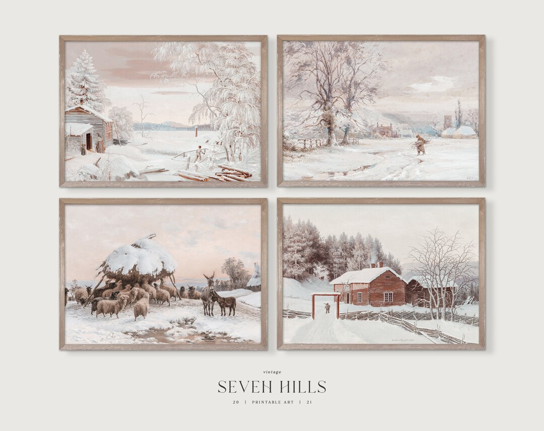 Winter Holiday Art Print Set Nursery Gallery Painting Set - Etsy