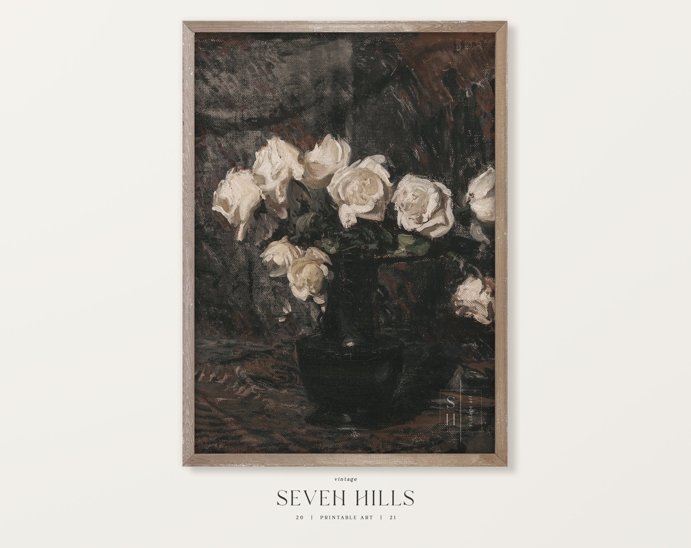 White Roses Flower Vase Oil Painting Vintage Floral Wall Art - Etsy