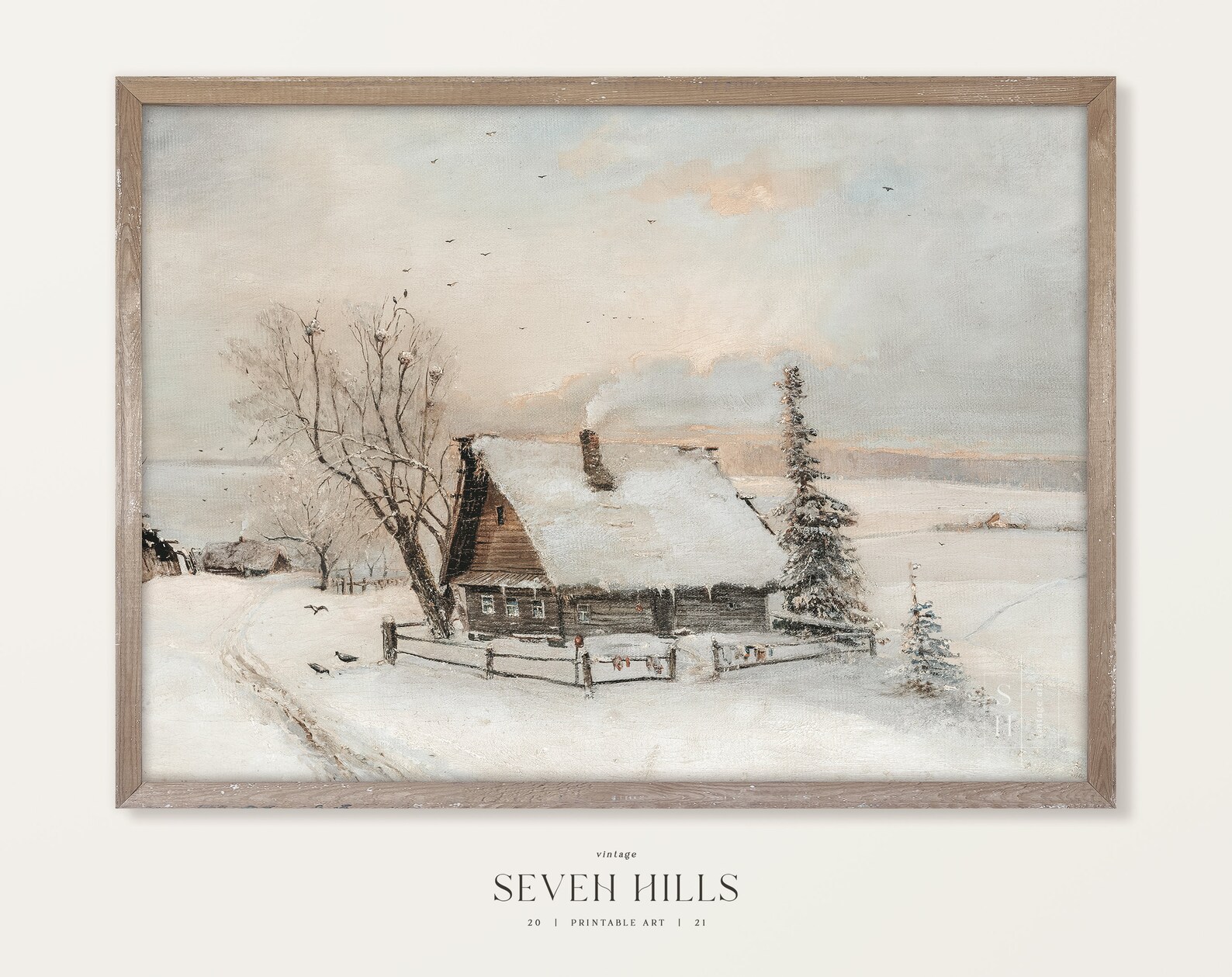 Winter Vintage Landscape Painting Rustic Snow Cottage Art - Etsy