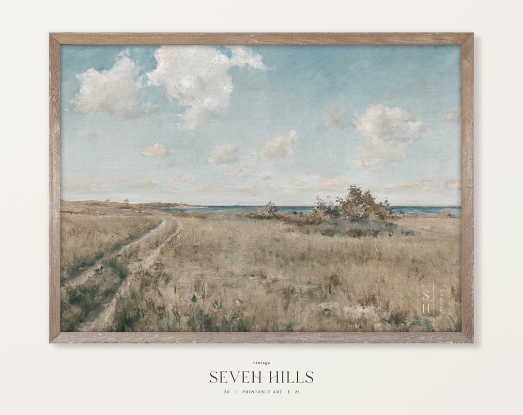 Grassland Vintage Painting, Meadow Spring Art, Grass Landscape ...