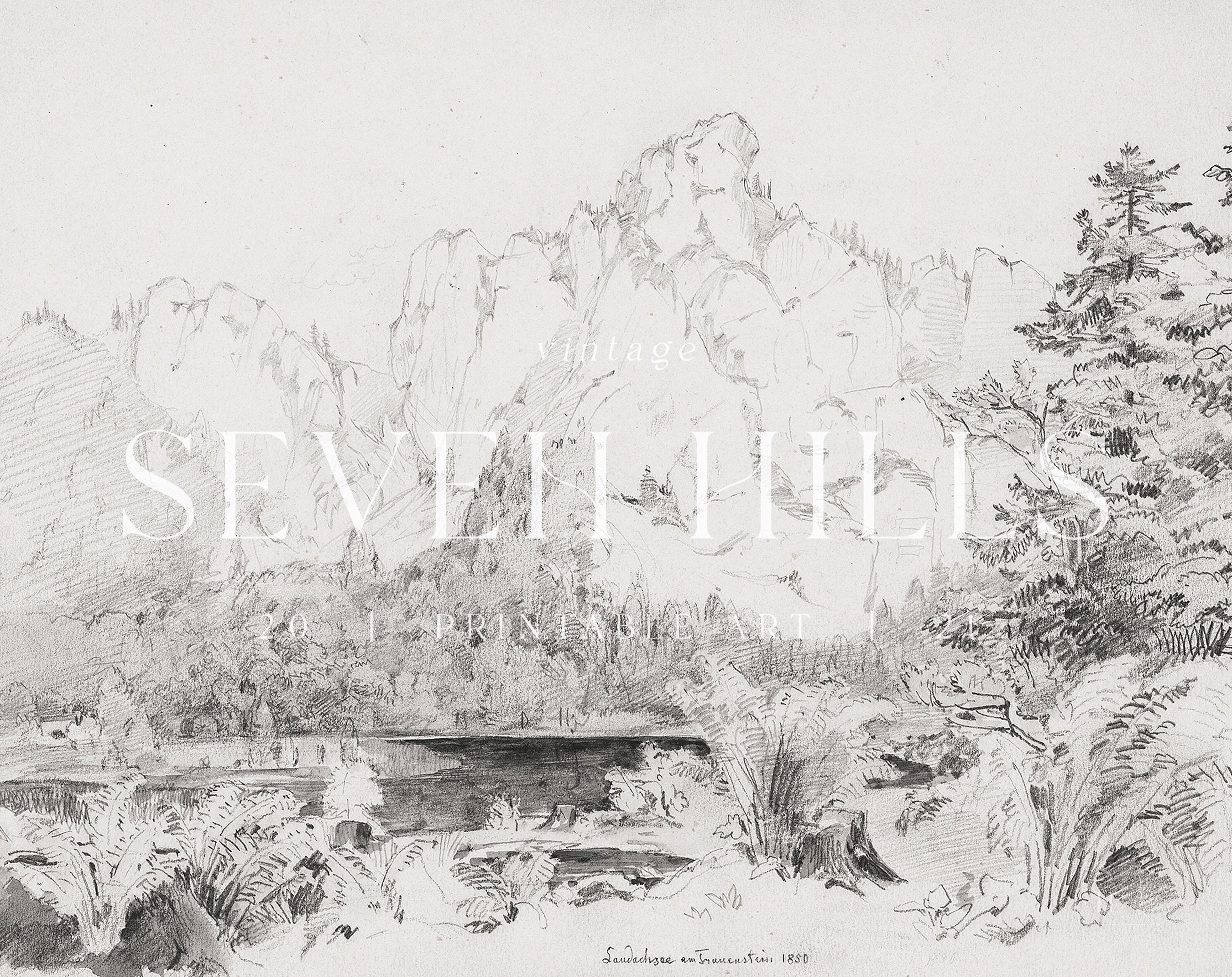 Vintage Landscape Sketch Drawing Art Print Printable Nature | Etsy