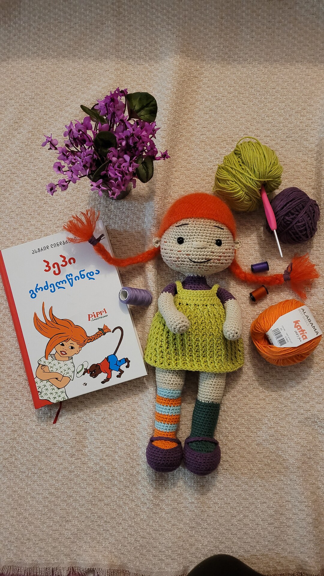 Pippi Longstocking, Crochet Pippi, Doll With Long Stock, Handmade Doll ...