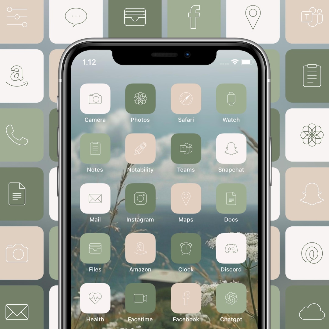 App Icons Green Neutral App Icon Pack for iPhone App Icon Bundle for ...