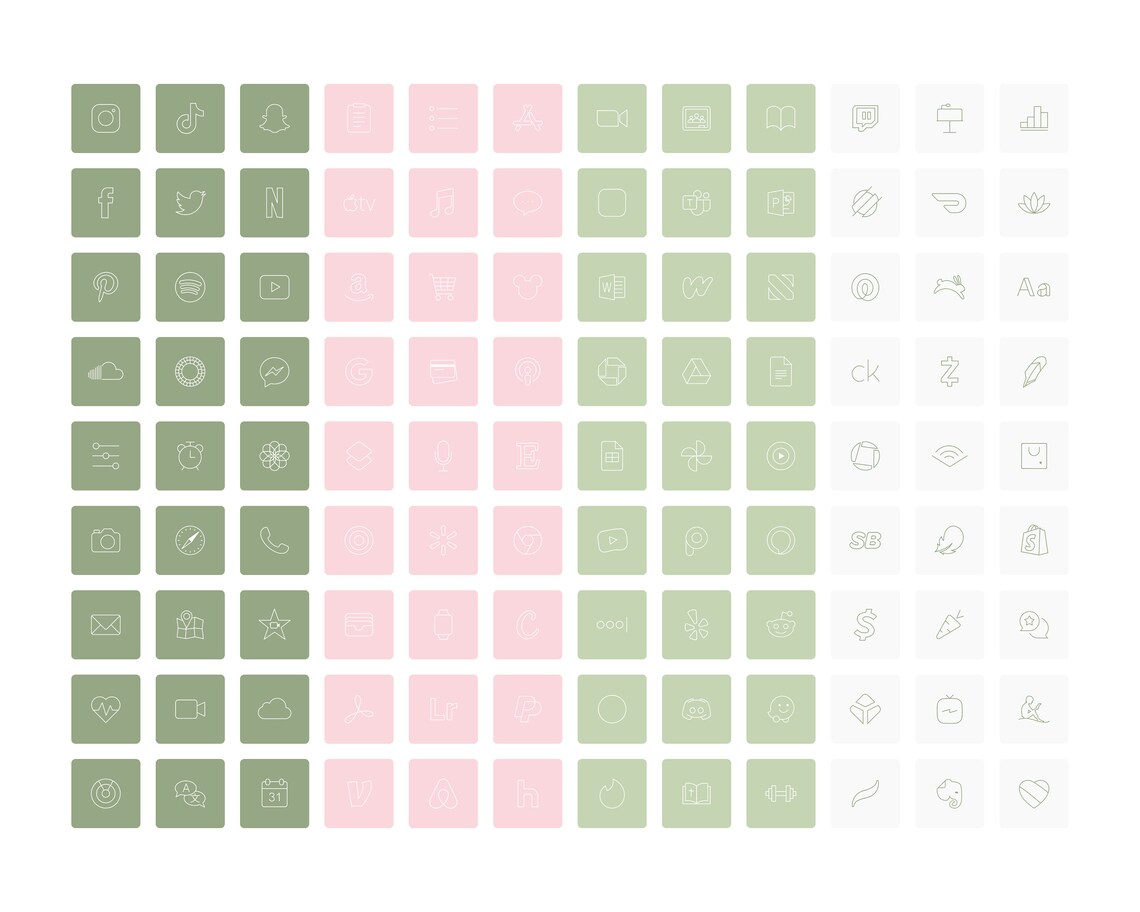 Spring App Icons, Ios 14 App Icons, iPhone Icons, Green & Pink ...