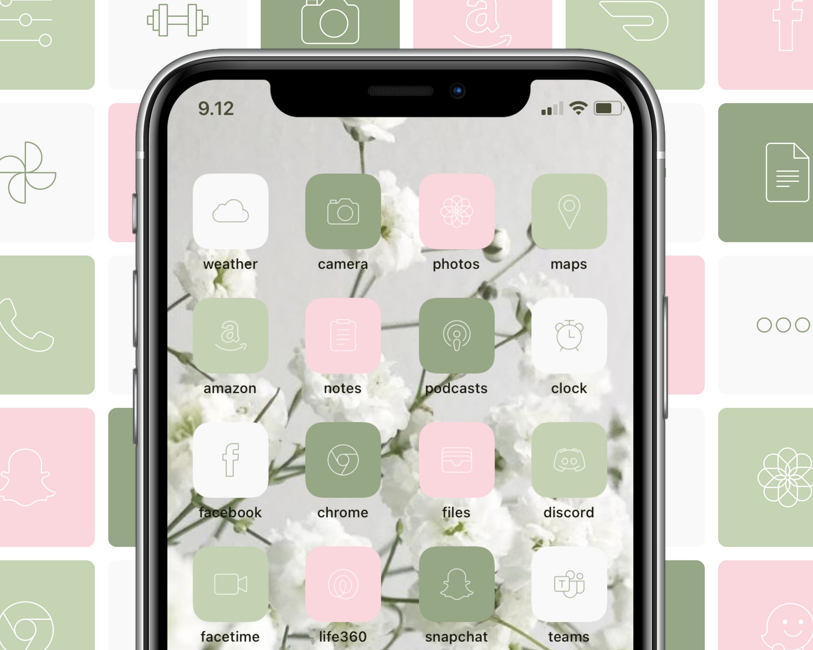 Spring App Icons, Ios 14 App Icons, iPhone Icons, Green & Pink ...