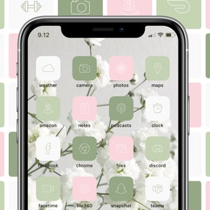 Spring App Icons, Ios 14 App Icons, iPhone Icons, Green & Pink ...