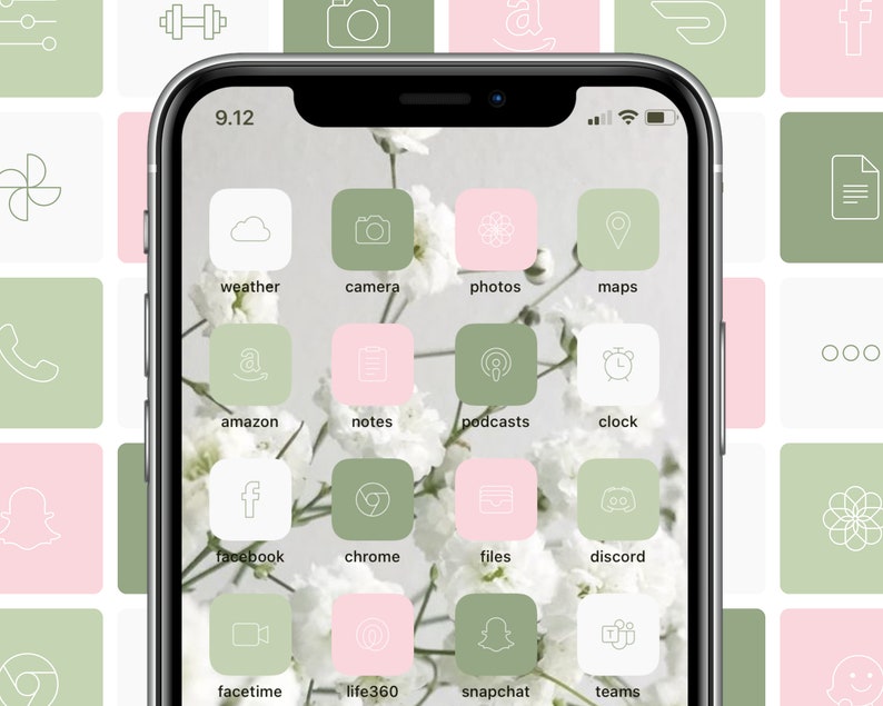 Spring App Icons, Ios 14 App Icons, iPhone Icons, Green & Pink ...