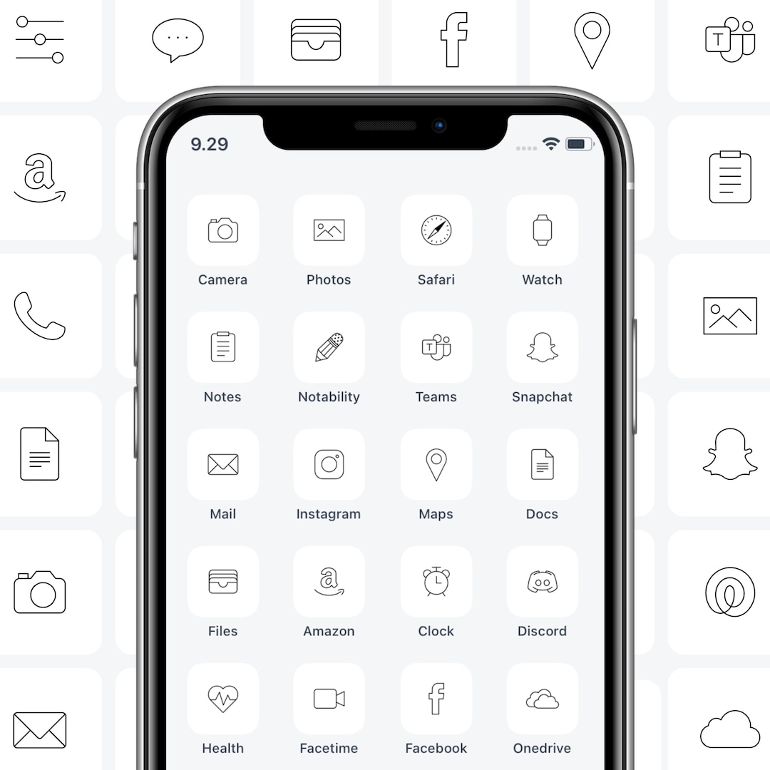 App Icons White Minimal App Icon Pack for iPhone App Icon Bundle for ...