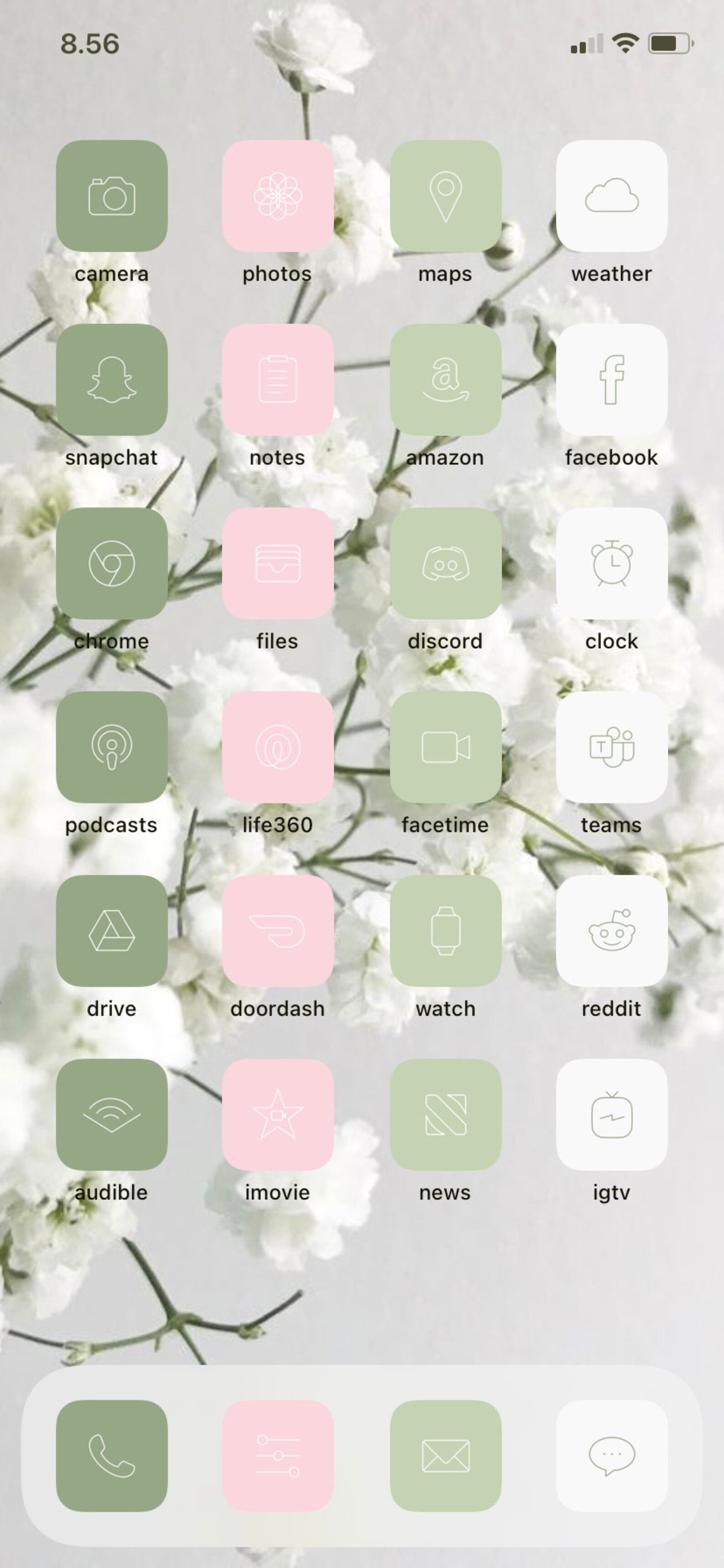 Spring App Icons, Ios 14 App Icons, iPhone Icons, Green & Pink ...