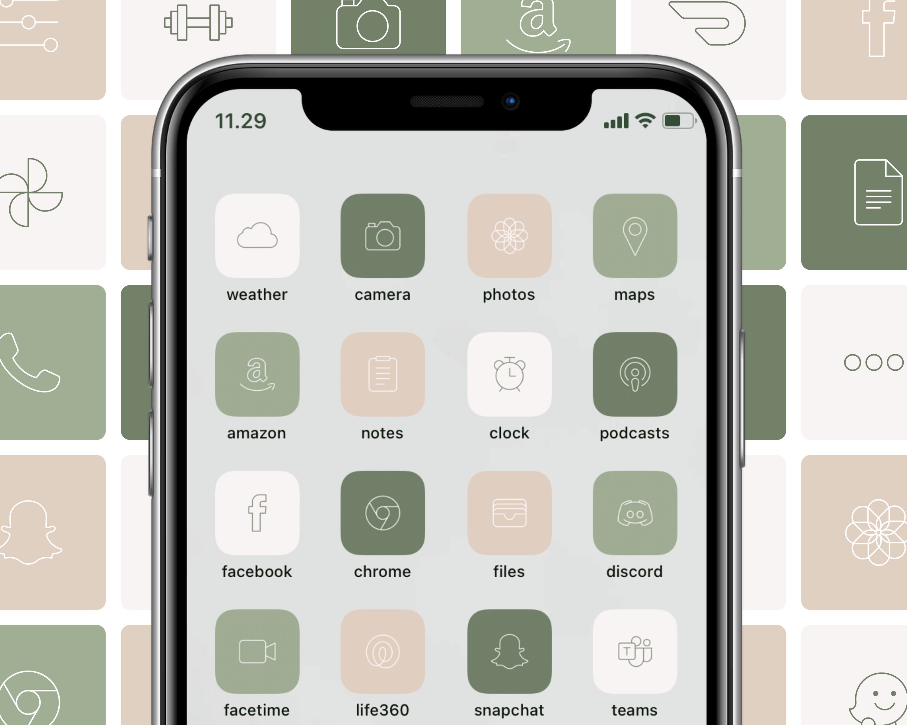 Natural App Icons, Ios 14 App Icons, iPhone Icons, Green & Beige ...