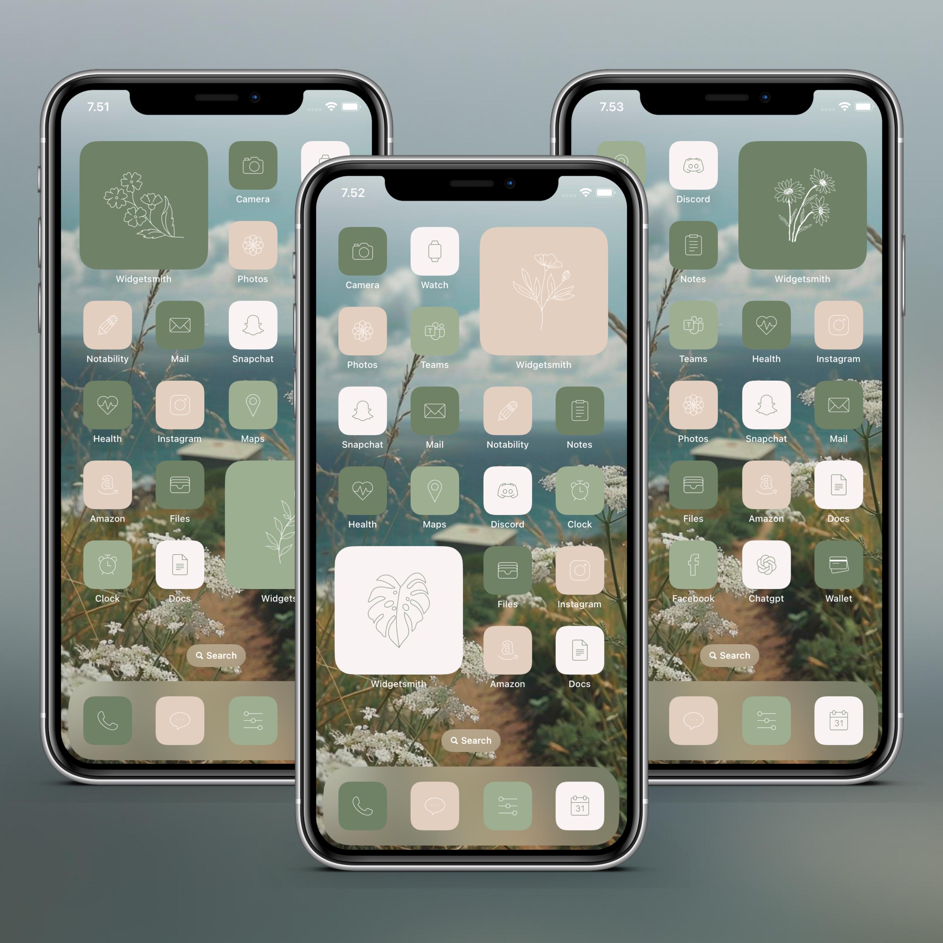 App Icons Green Neutral App Icon Pack for iPhone App Icon Bundle for ...