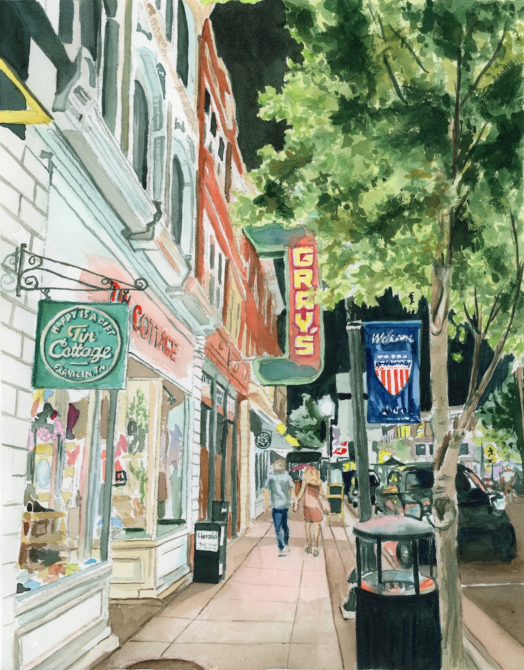 Watercolor Print of Franklin Tennessee "walking Down America's Favorite ...