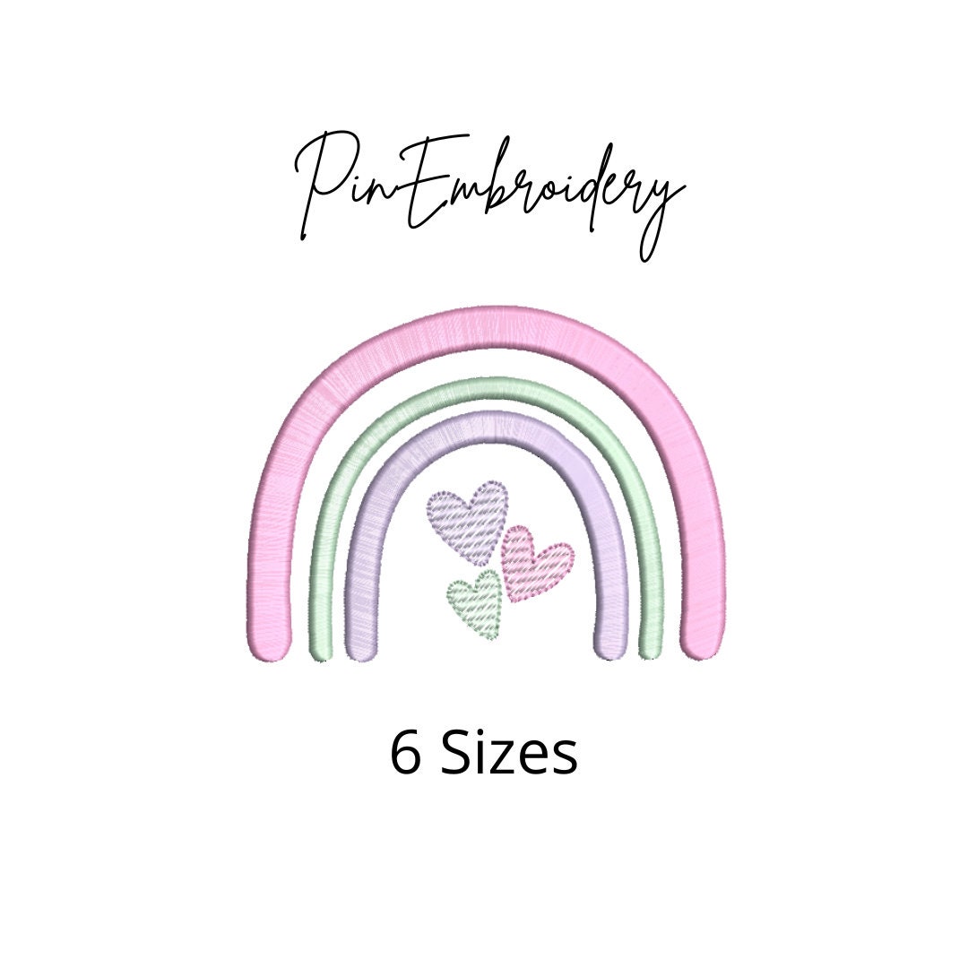 Boho Rainbow Three Sketch Hearts Embroidery Design, Kids Embroidery ...