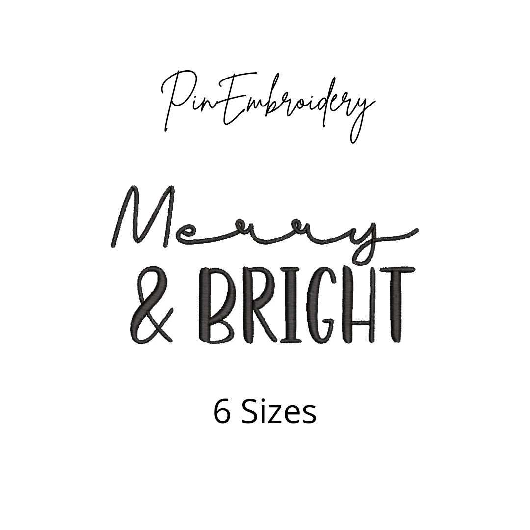Merry and Bright Christmas Embroidery Design, Festive Stitch Files ...