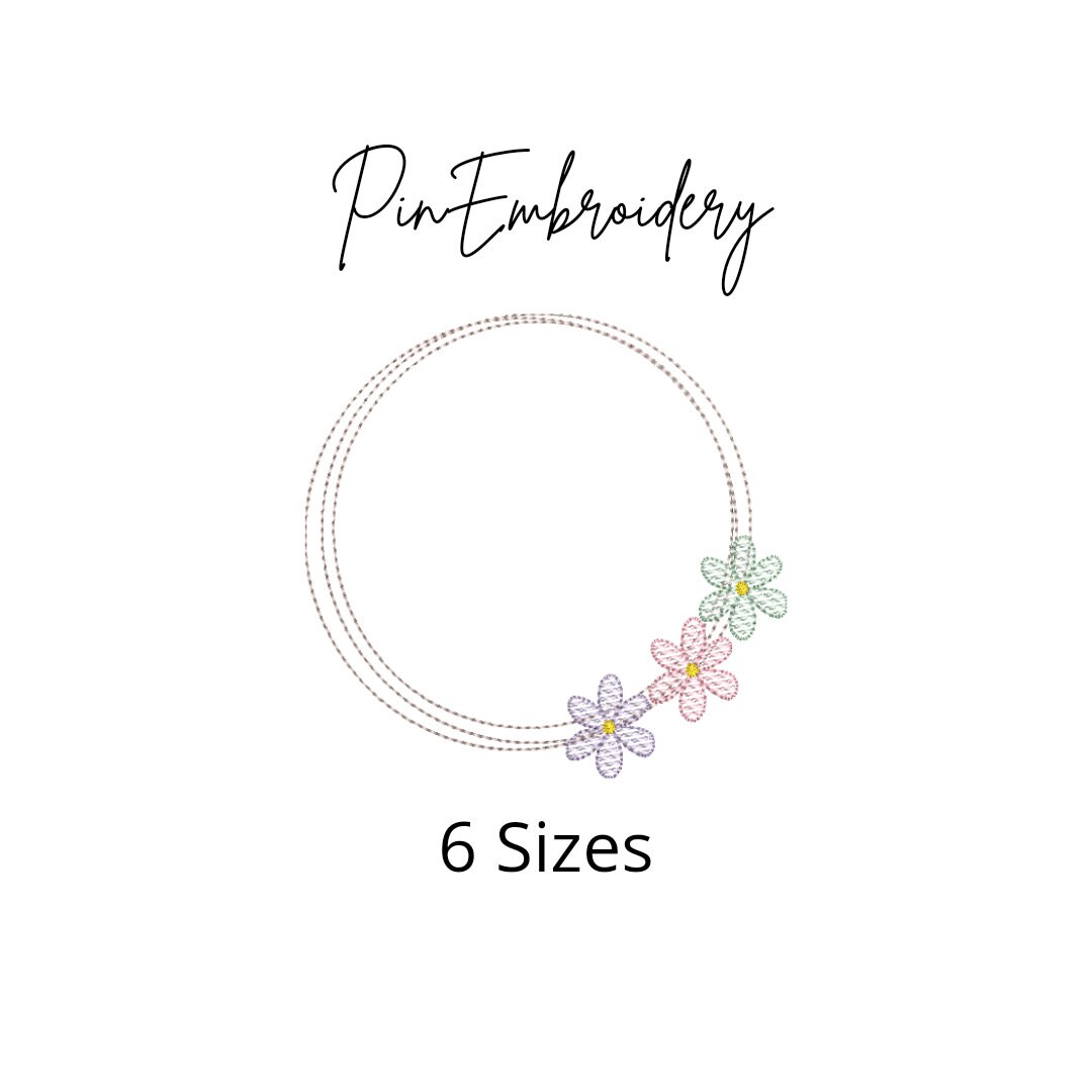 Floral Sketch Stitch Circle Frame, Monogram Embroidery Design, Floral ...