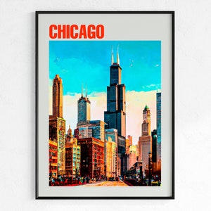Chicago Poster Chicago Poster Wall Art Travel Gift - Etsy